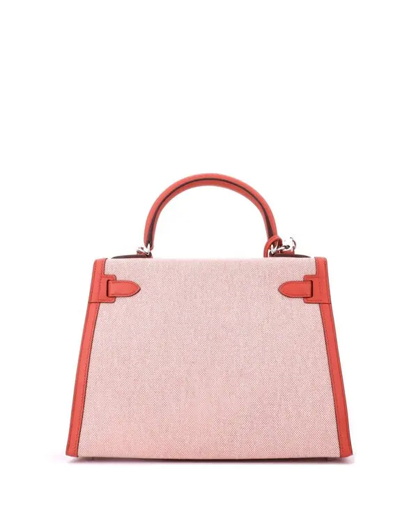 Hermès Kelly 28 Handbag Toile And Swift With Palladium Hardware - Brique