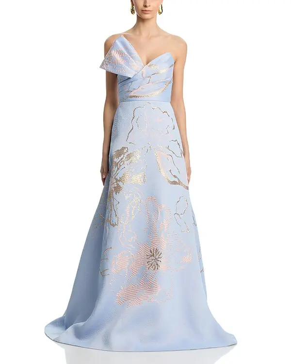 Rickie Freeman For Teri Jon Metallic Jacquard Side Bow Gown