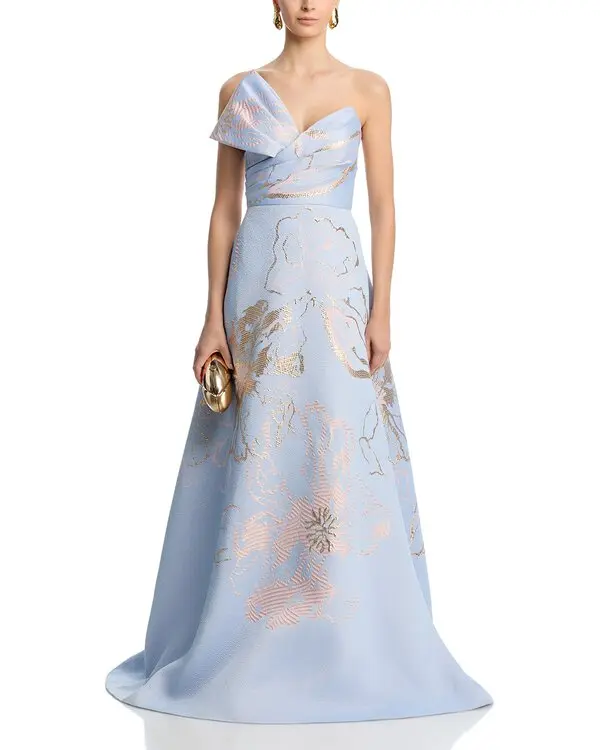 Rickie Freeman For Teri Jon Metallic Jacquard Side Bow Gown