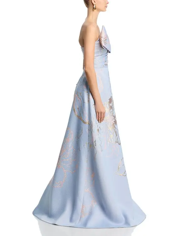 Rickie Freeman For Teri Jon Metallic Jacquard Side Bow Gown