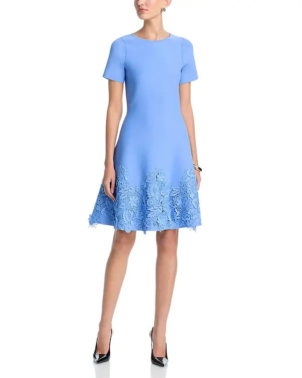 Rickie Freeman For Teri Jon Short Sleeve Lace Hem Knit Dress