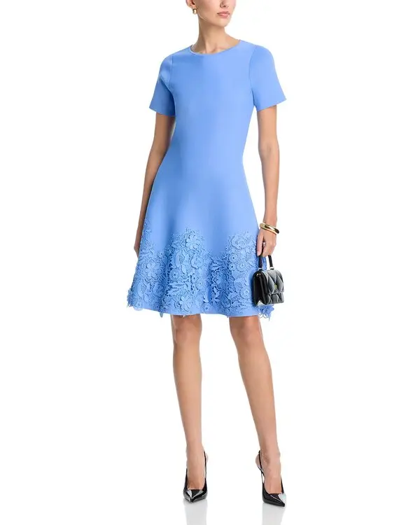 Rickie Freeman For Teri Jon Short Sleeve Lace Hem Knit Dress