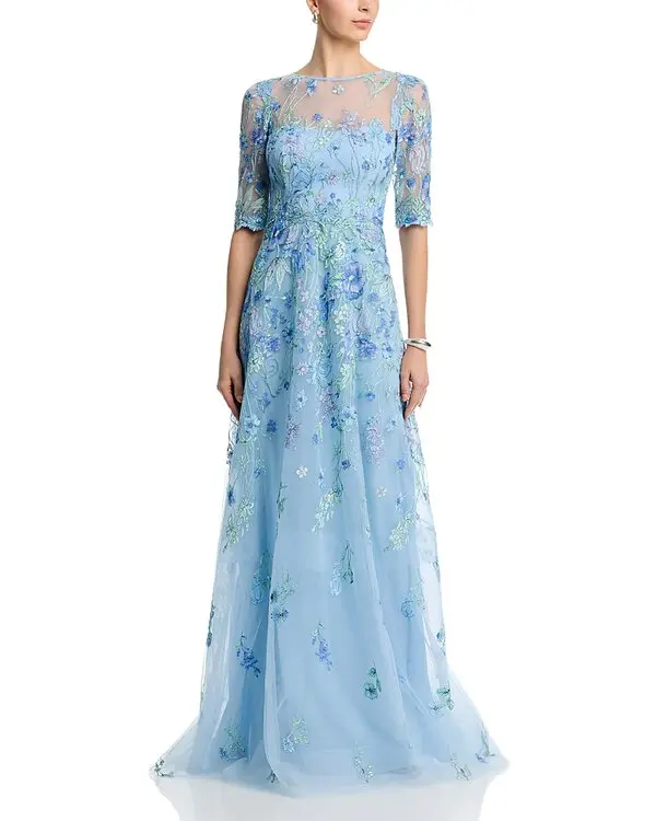 Rickie Freeman For Teri Jon Embroidered Tulle Gown