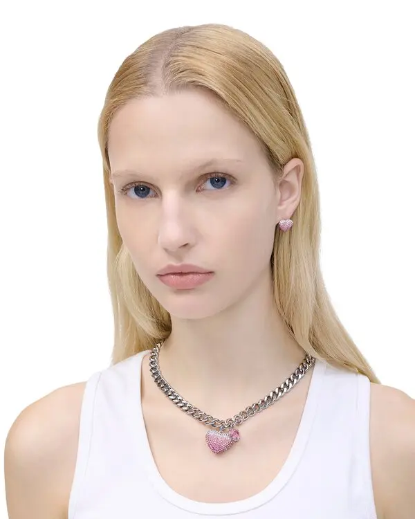 Marc Jacobs The Heart Balloon Pave Chain Necklace - Silver/rose