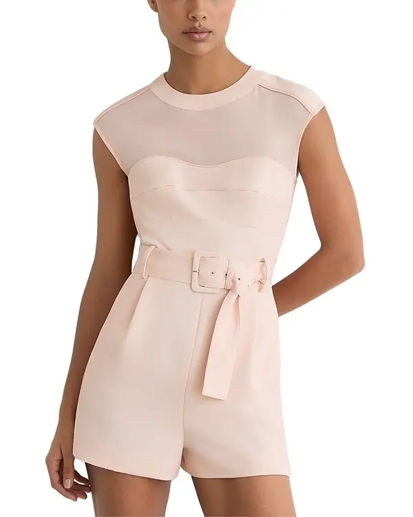 REISS Ora Structured Belted Romper - Pale Pink