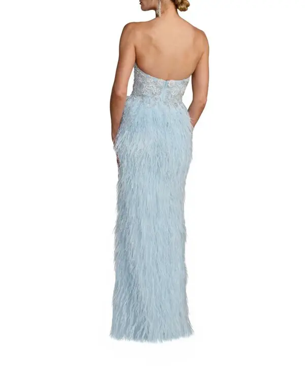 Mac Duggal Embellished Strapless Feather Gown