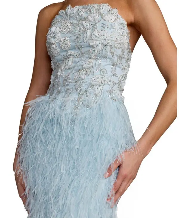 Mac Duggal Embellished Strapless Feather Gown
