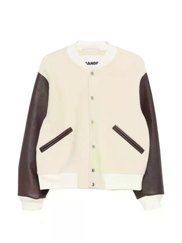 JIL SANDER Bomber Jacket With Leather Sleeves - Neutrals