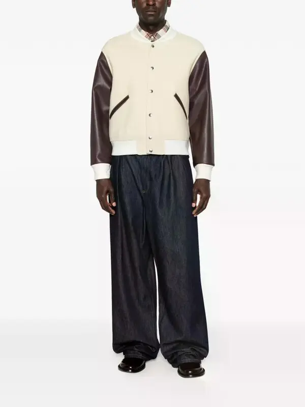 JIL SANDER Bomber Jacket With Leather Sleeves - Neutrals