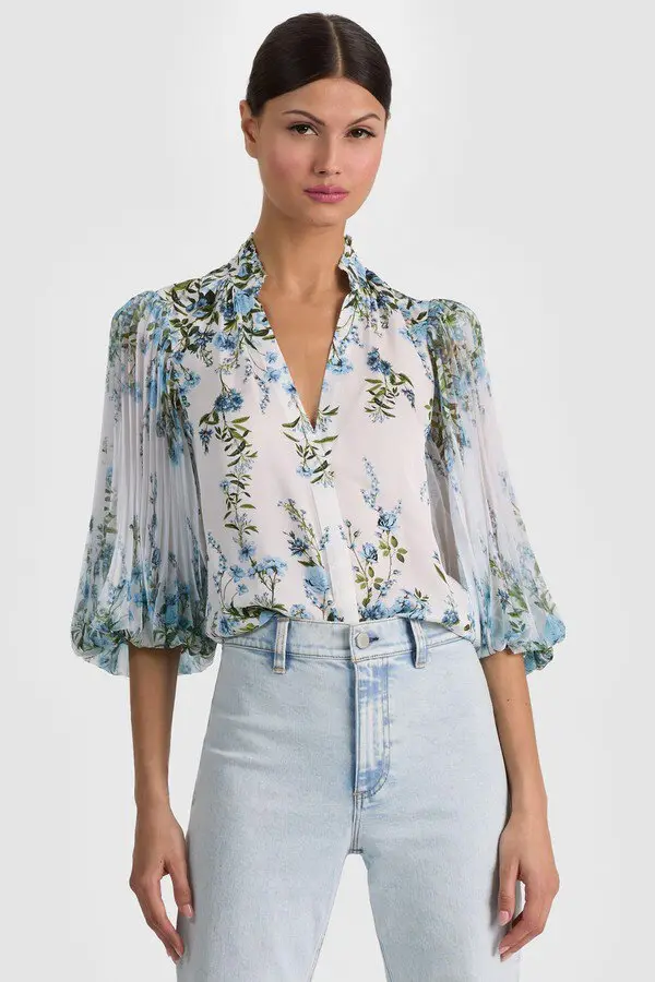 Alice + Olivia Ilan Printed Blouse - Blue