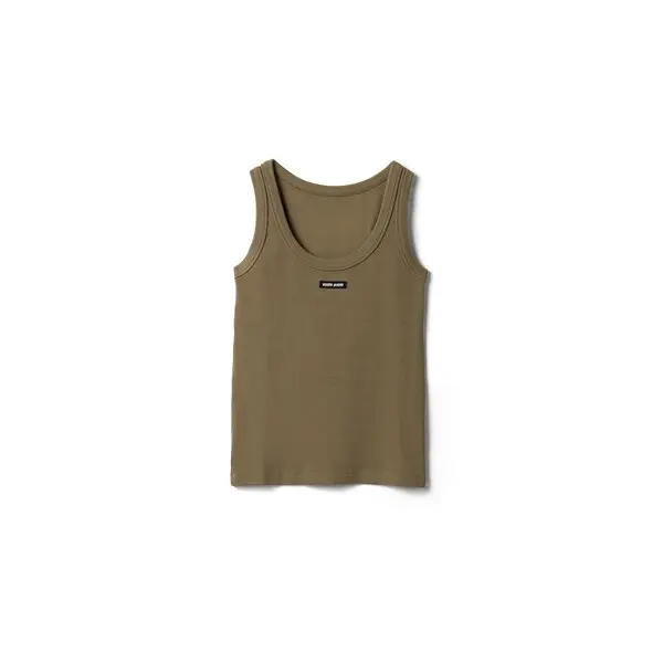 Miu Miu Garment-dyed Ribbed Knit Jersey Top - Forest Green
