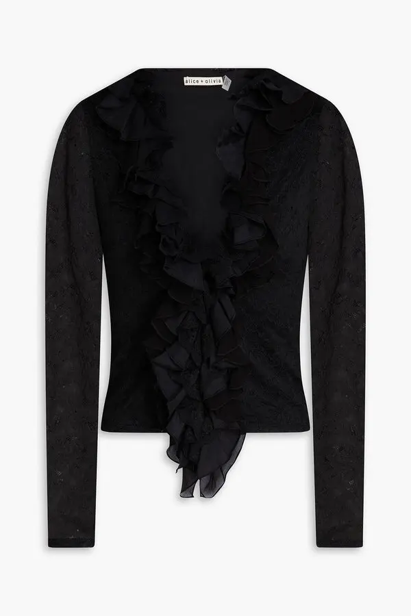 Alice + Olivia Yara Ruffled Corded Lace Blouse