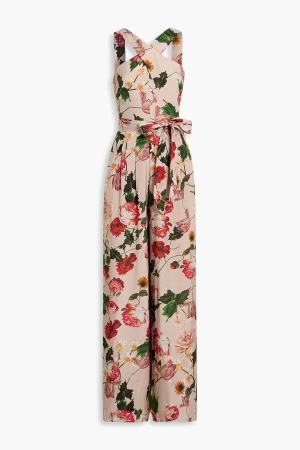MIKAEL AGHAL Floralprint Crepe Wideleg Jumpsuit - Blush