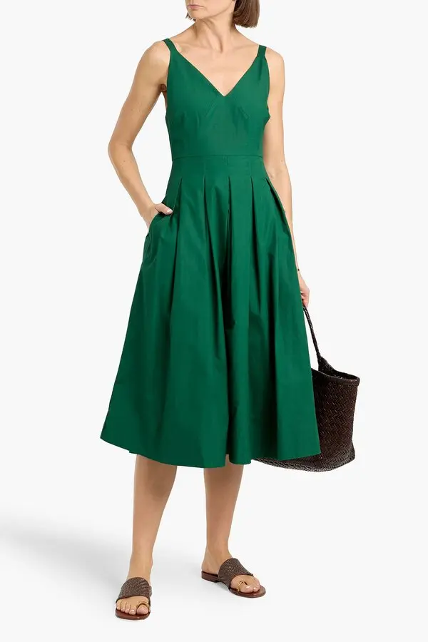 ALEX MILL Abby Pleated Cotton-poplin Midi Dress