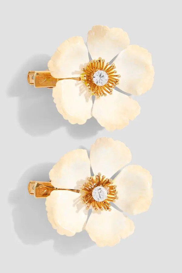 JENNIFER BEHR Debreanna Set Of Two Goldtone, Enamel And Crystal Hair Slides - Cream