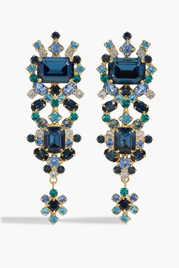 JENNIFER BEHR Cadence Gold-tone Crystal Earrings - Navy