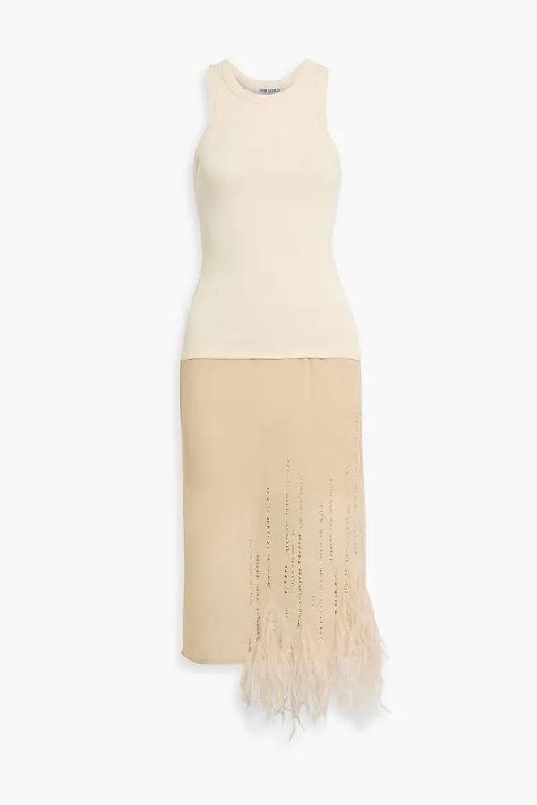Attico Layered Embellished Crepe De Chine And Jersey Midi Dress - Beige