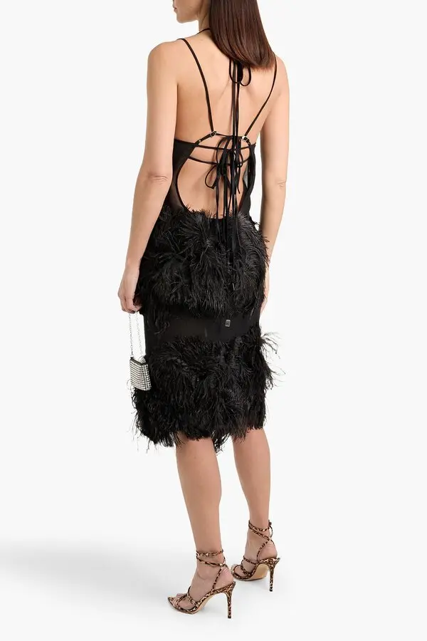 Attico Feather-embellished Chiffon Midi Dress