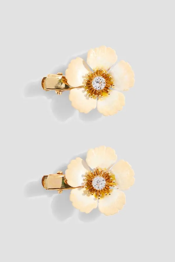 JENNIFER BEHR Debbie Set Of Two Goldtone, Enamel And Crystal Hair Slides - Cream