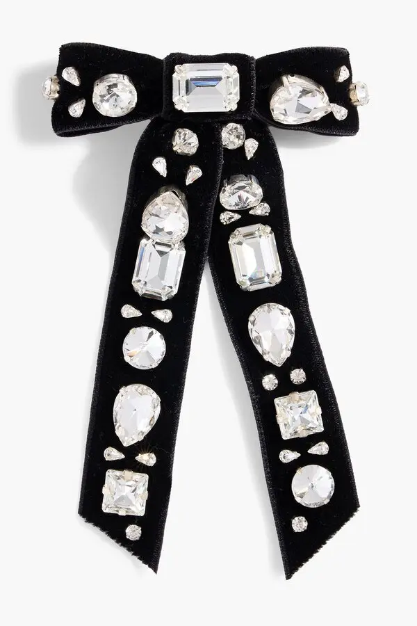 JENNIFER BEHR Lucia Velvet And Crystal Bow Hair Clip - Black