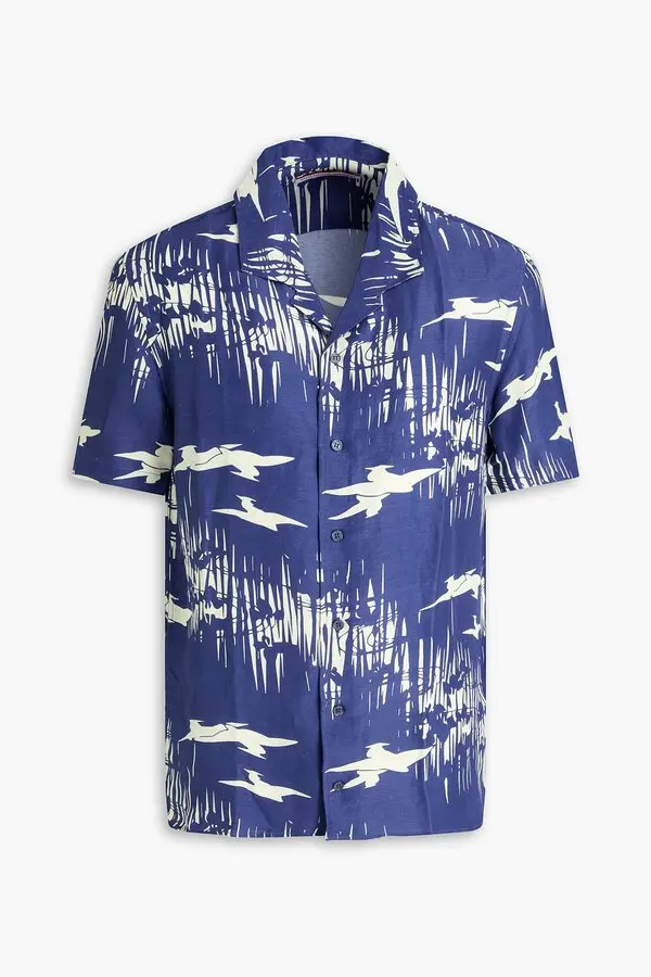 Orlebar Brown Hibbert Printed Linenblend Shirt - Navy