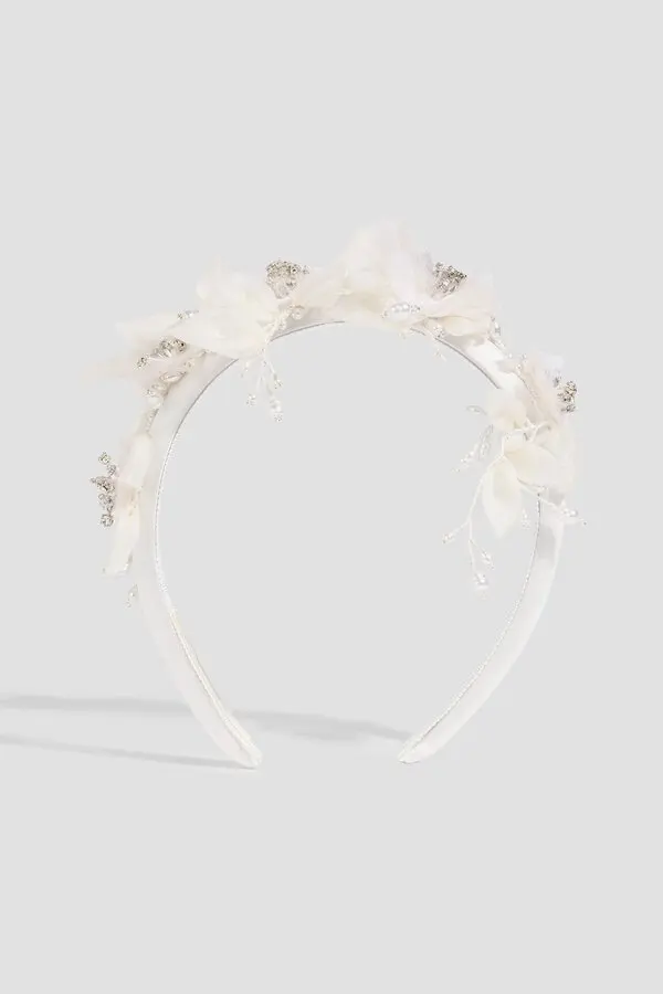 JENNIFER BEHR Chantrelle Satin, Chiffon And Crystal Headband - Off-white