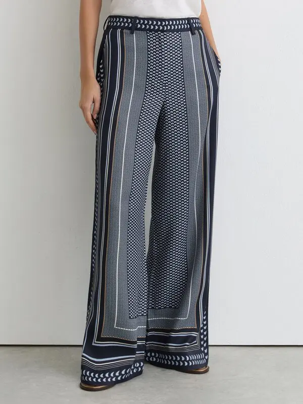 REISS Scarf-print Wide-leg Trousers - Navy