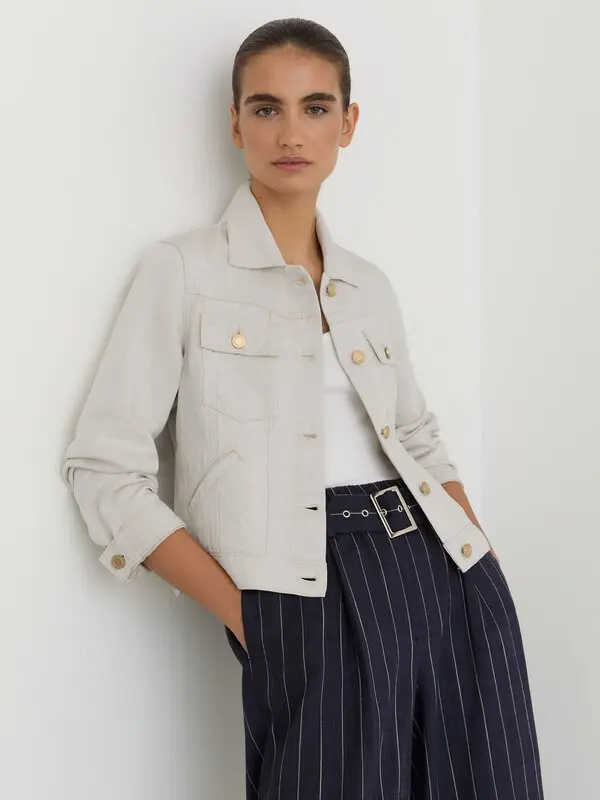 REISS Lyocell-linen Trucker Jacket - Neutral