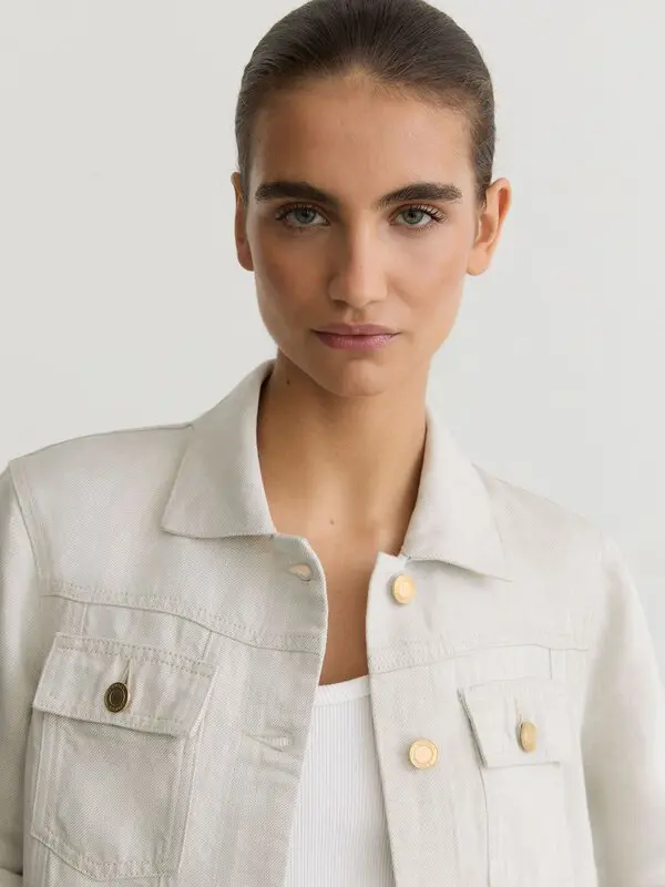 REISS Lyocell-linen Trucker Jacket - Neutral