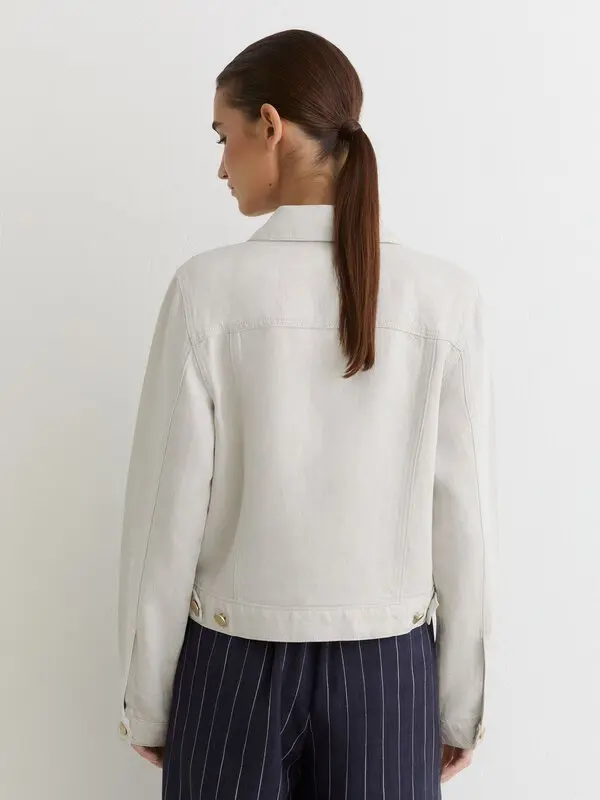 REISS Lyocell-linen Trucker Jacket - Neutral