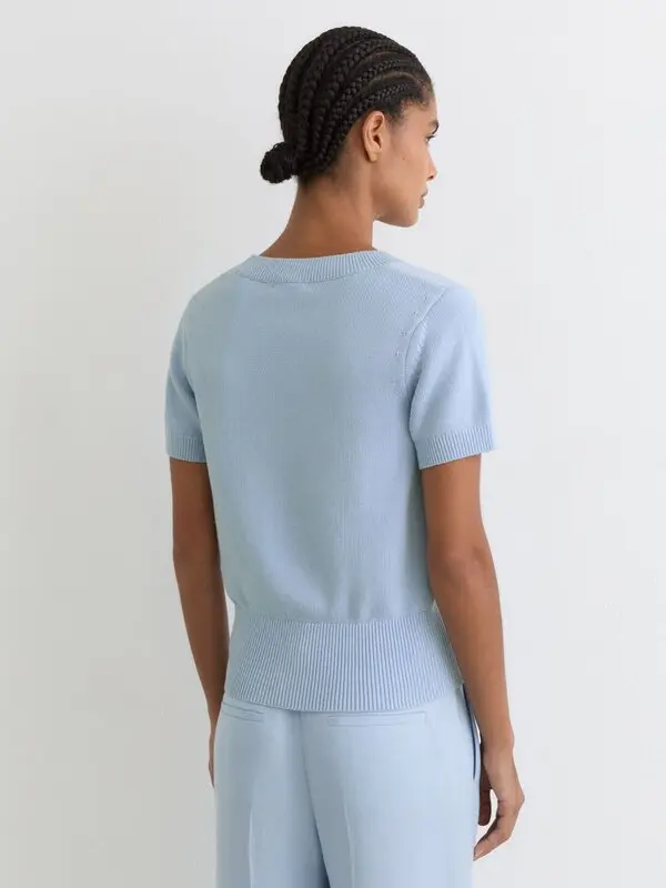 REISS Valerie Cotton-wool Knit V-neck Top - Soft Blue