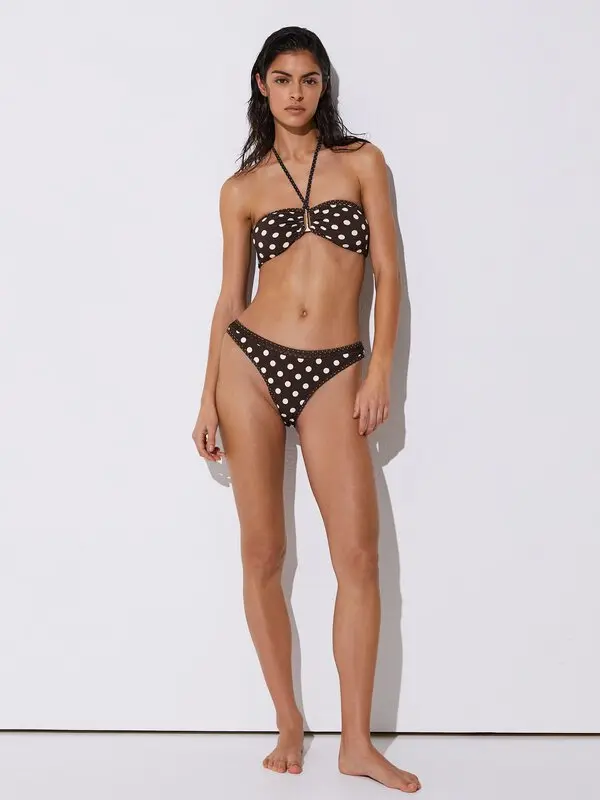 REISS Janina Polka-dot Bikini Bottom - Chocolate Brown/ivory