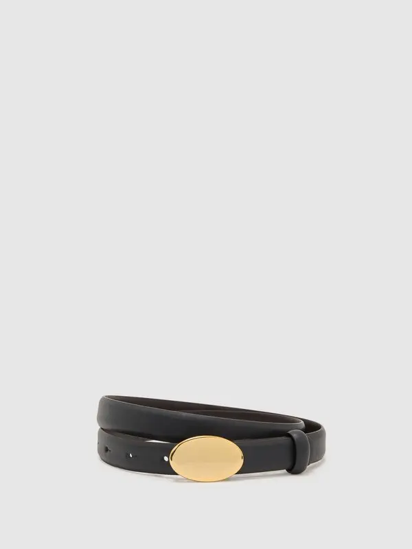 REISS Elora Leather Belt With Oval Buckle - Navy