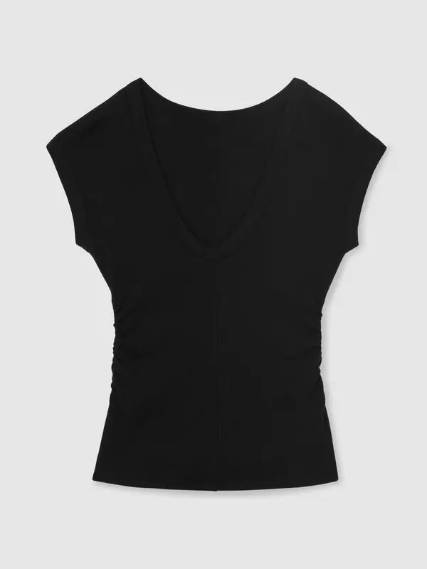 REISS Serena Stretch-cotton Scoop-back Top - Black