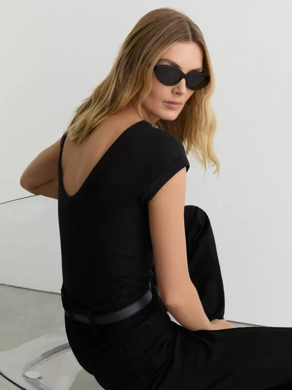 REISS Serena Stretch-cotton Scoop-back Top - Black