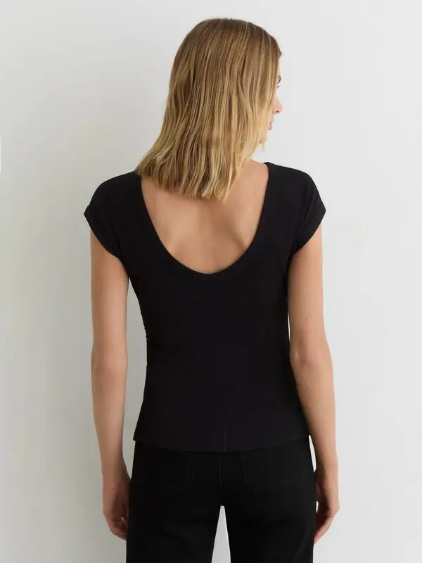 REISS Serena Stretch-cotton Scoop-back Top - Black