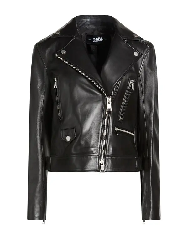 Karl Lagerfeld Lambskin Biker Jacket - Black