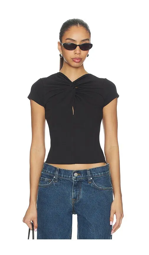 GRLFRND Keyhole Twist Short Sleeve Tee - Black