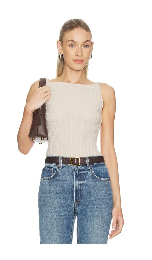 Soft Goat Cable Knit Singlet Top - Chalk