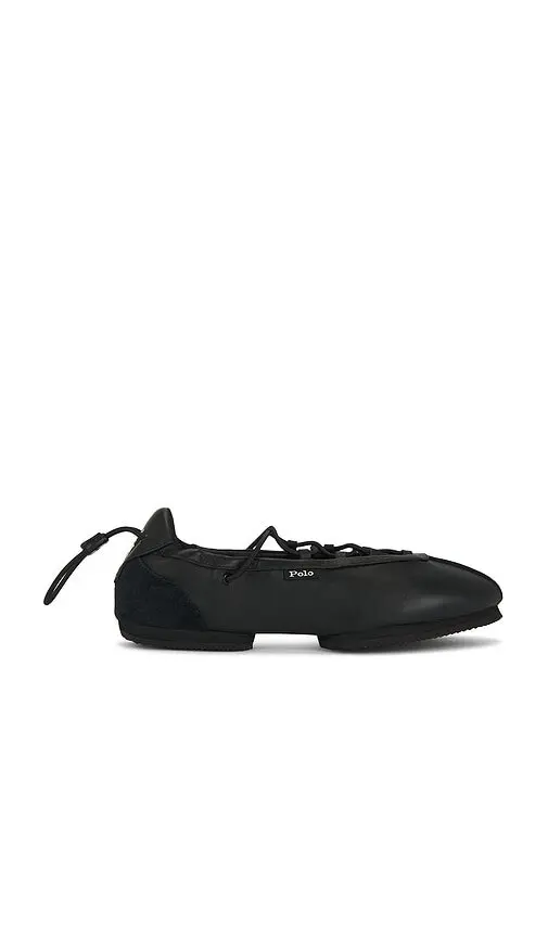 Polo Ralph Lauren Nappa Leather Ballerina Lace Up Sneaker In Black - Black & Black