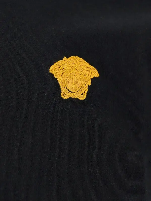 Versace Cotton Tshirt With Embroidered Logo On The Front