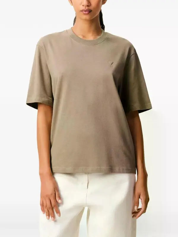 AMI Paris De Coeur Embossed Cotton T-shirt - Neutrals