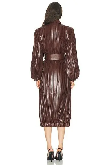 ROWEN ROSE Long Pleated Faux Leather Coat