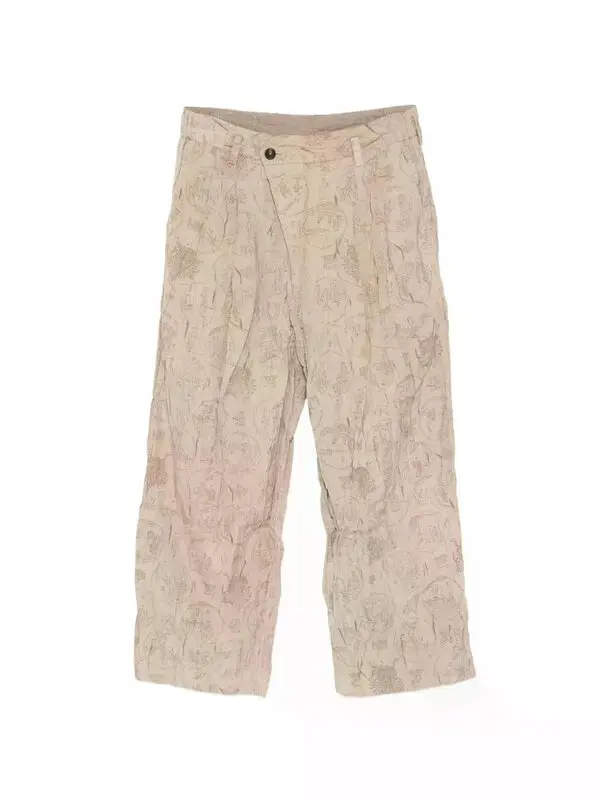 ZIGGY CHEN Graphic-print Pleated Trousers - Neutrals