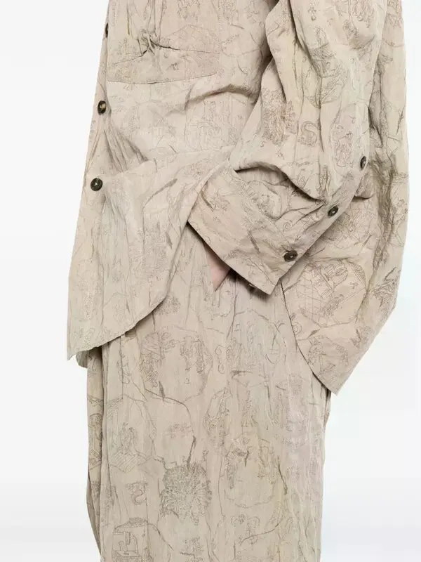 ZIGGY CHEN Graphic-print Pleated Trousers - Neutrals
