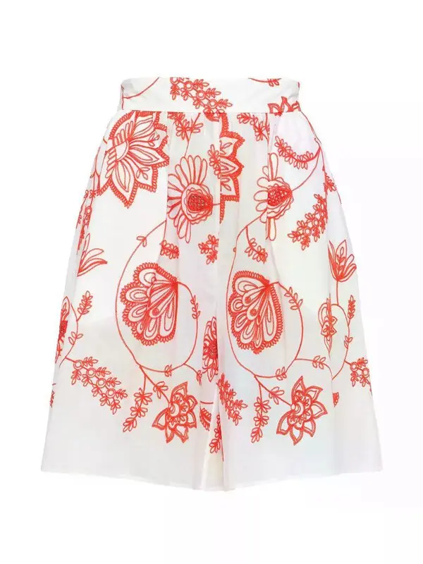 ERES Floral Embroidered Cotton Bermuda Shorts - Red