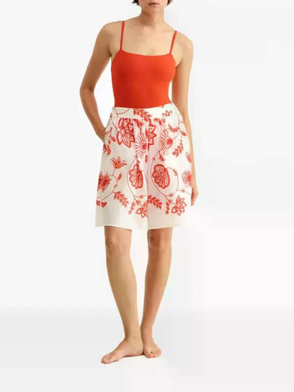 ERES Floral Embroidered Cotton Bermuda Shorts - Red