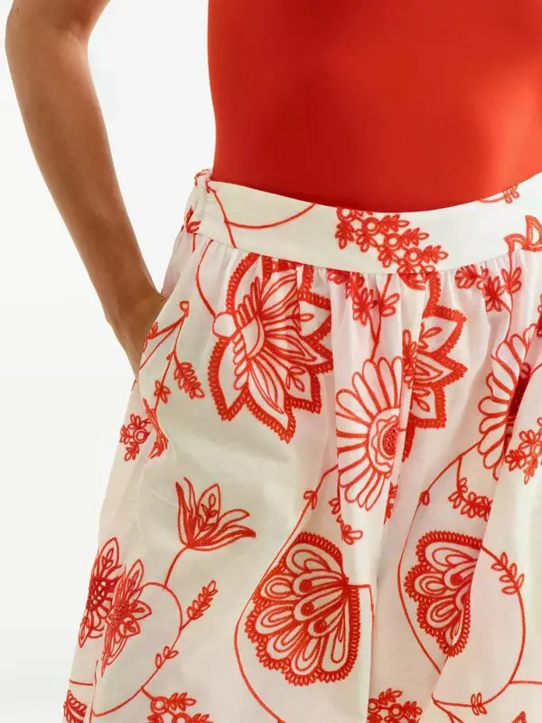 ERES Floral Embroidered Cotton Bermuda Shorts - Red