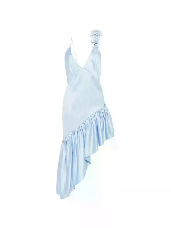 Sandro Flower Detail Asymmetrical Ruffled Dress - Blue