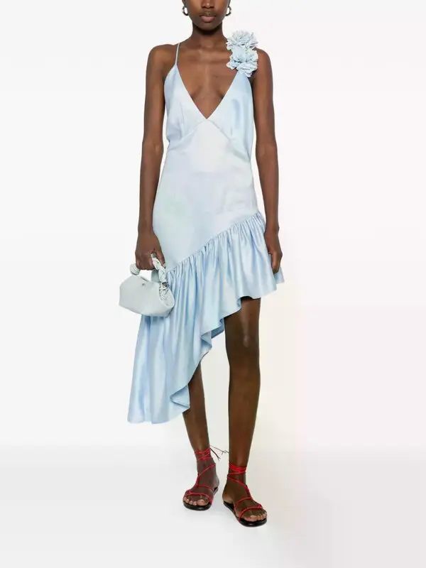 Sandro Flower Detail Asymmetrical Ruffled Dress - Blue